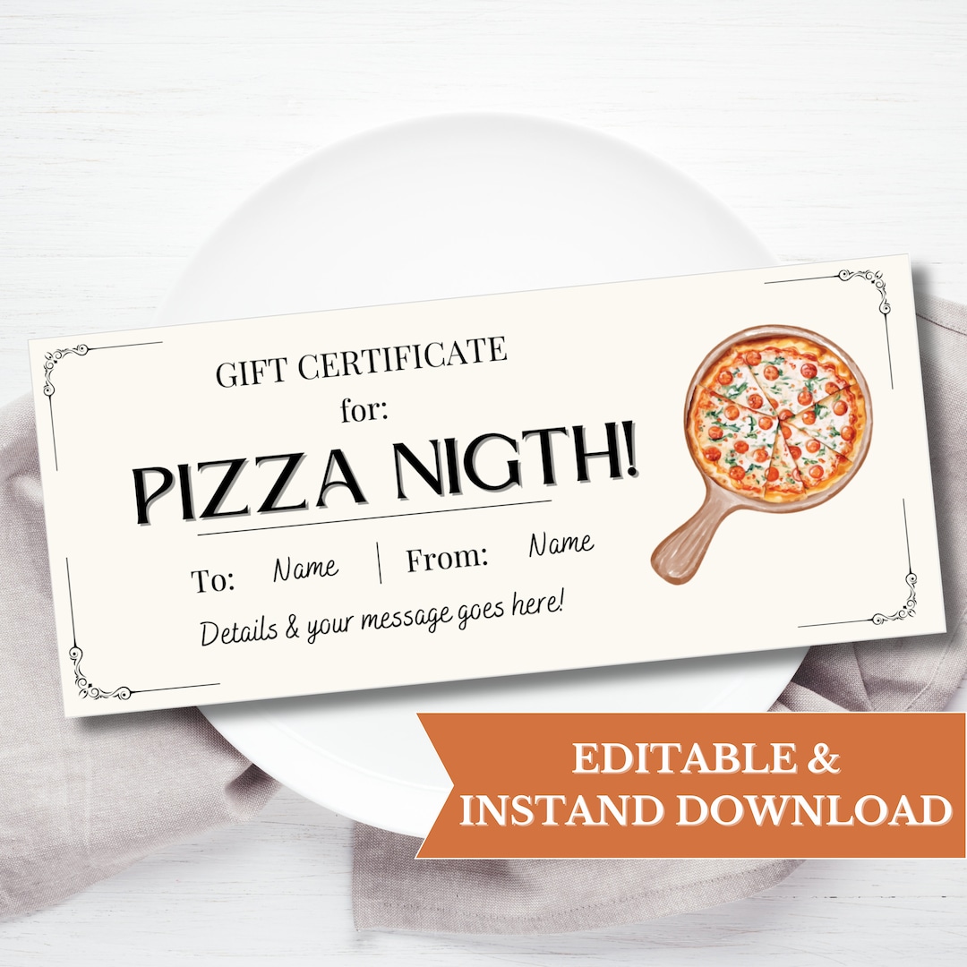 Pizza Night Gift Certificate Template, Pizza Lover Coupon Template, I ...