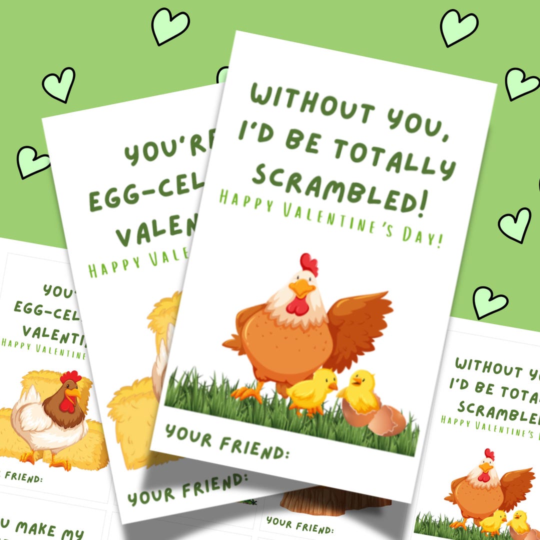 8 Chicken Valentines Day Card Printable, DIY Classroom Card for Kids ...