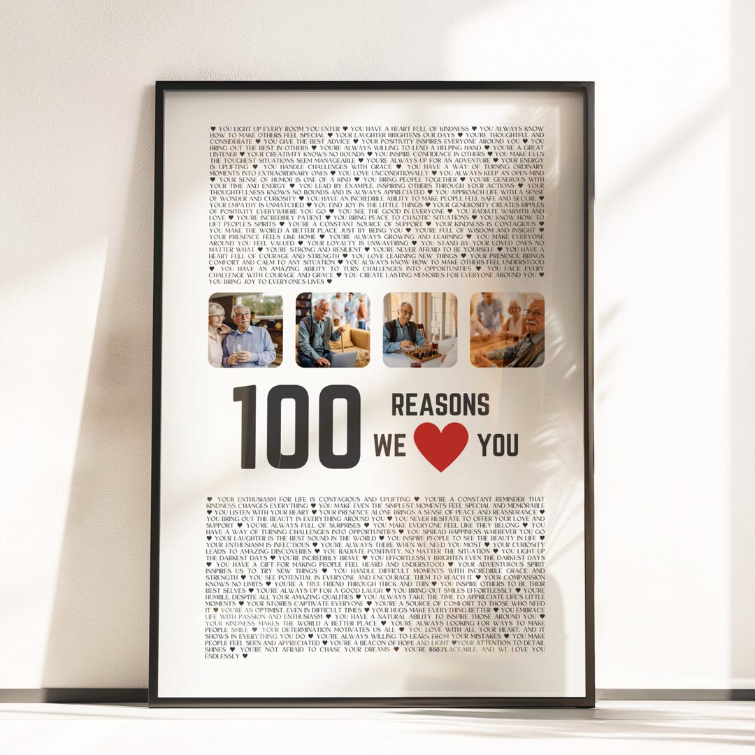 100 Reasons We Love You Personalized Gift, 100th Birthday Picture ...