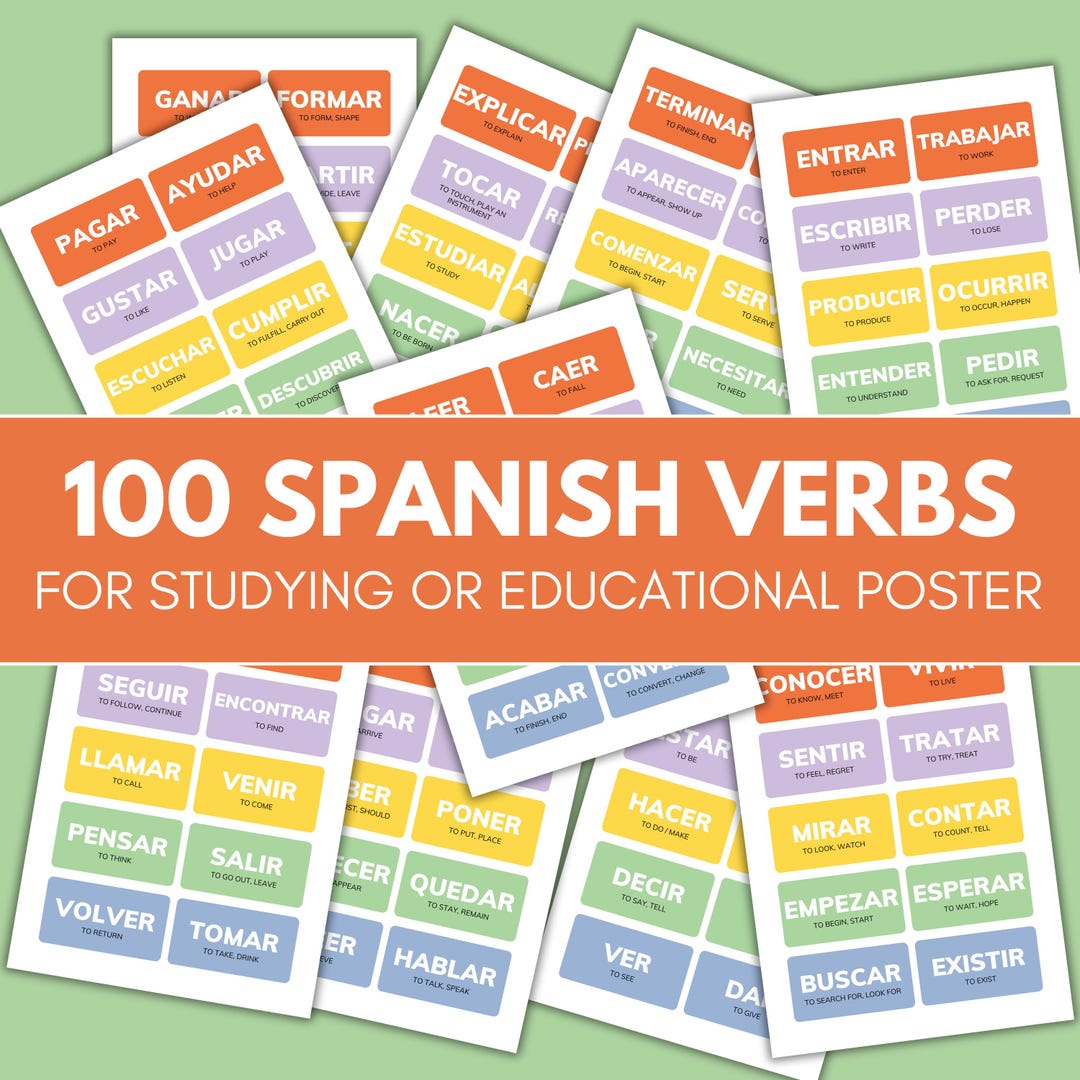 Spanish Verb Chart 100 Most Used Spanish Verbs, Homeschool & Classroom ...