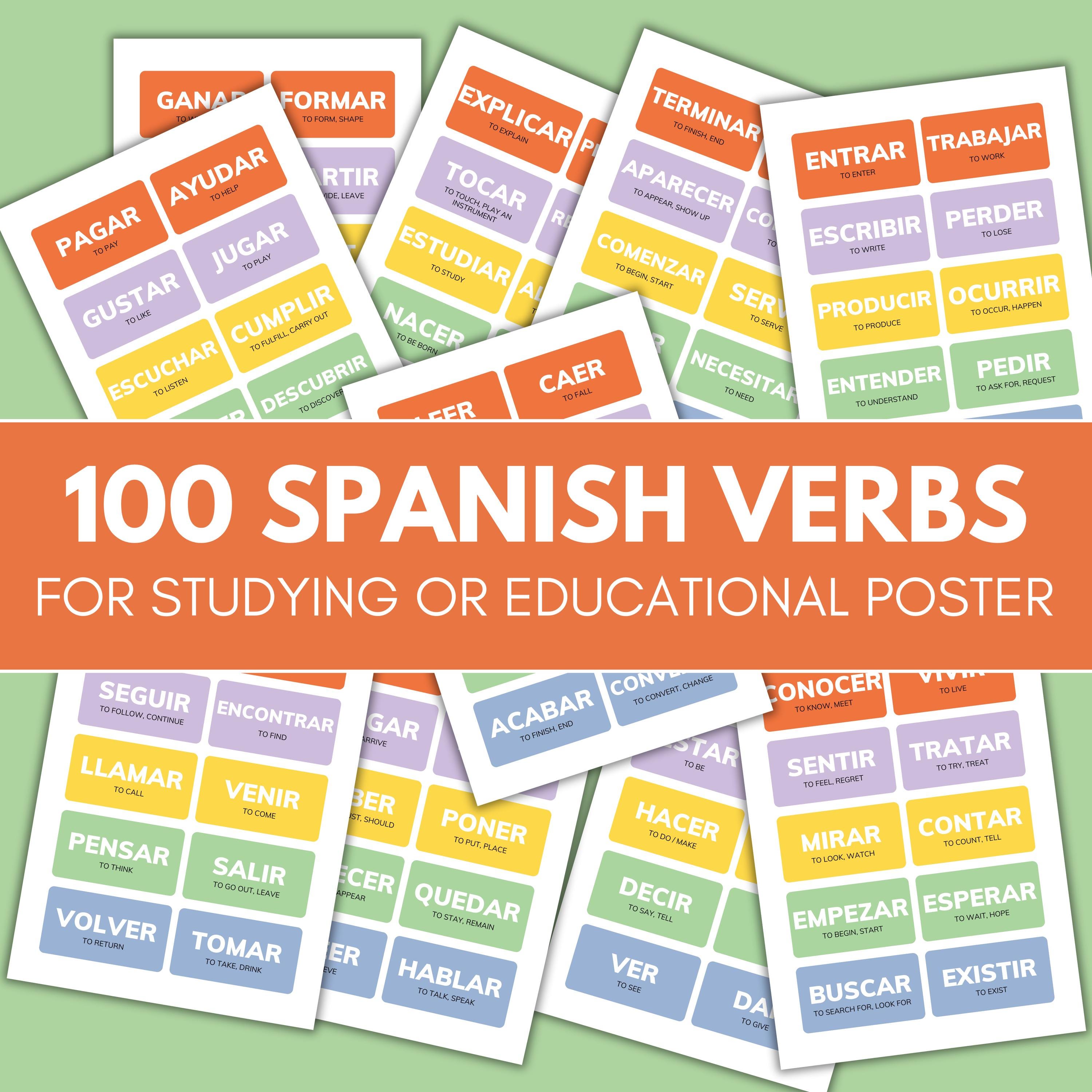 Spanish Verb Chart 100 Most Used Spanish Verbs, Homeschool & Classroom ...
