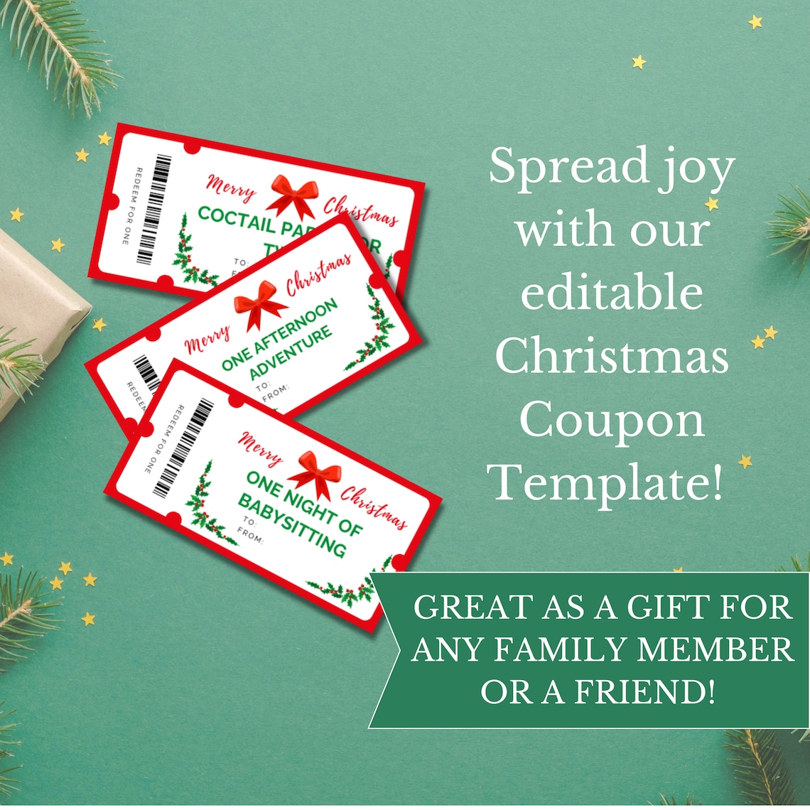 Editable Christmas Coupon Template, Custom Holiday Coupons, Printable ...