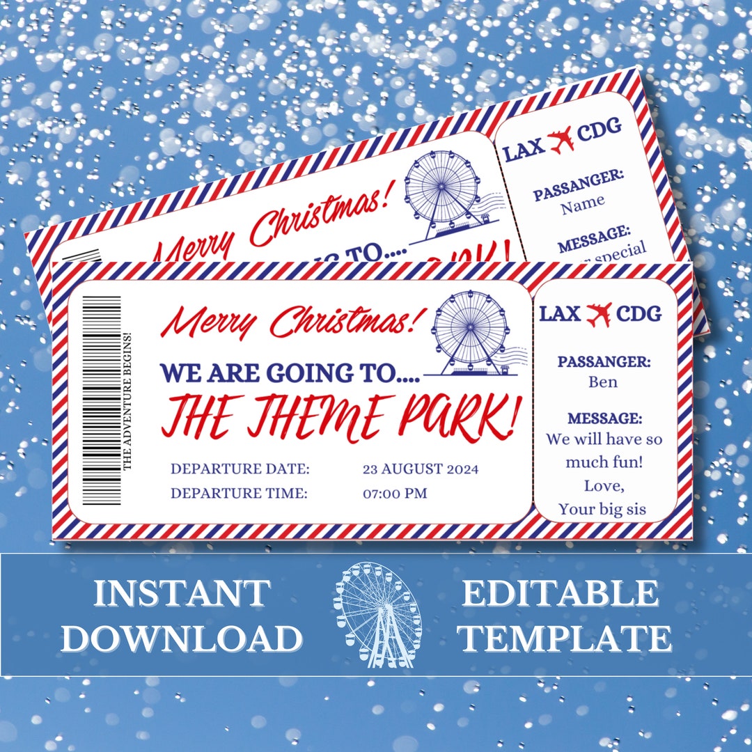 Editable Theme Park Boarding Ticket Template, Christmas Trip ...