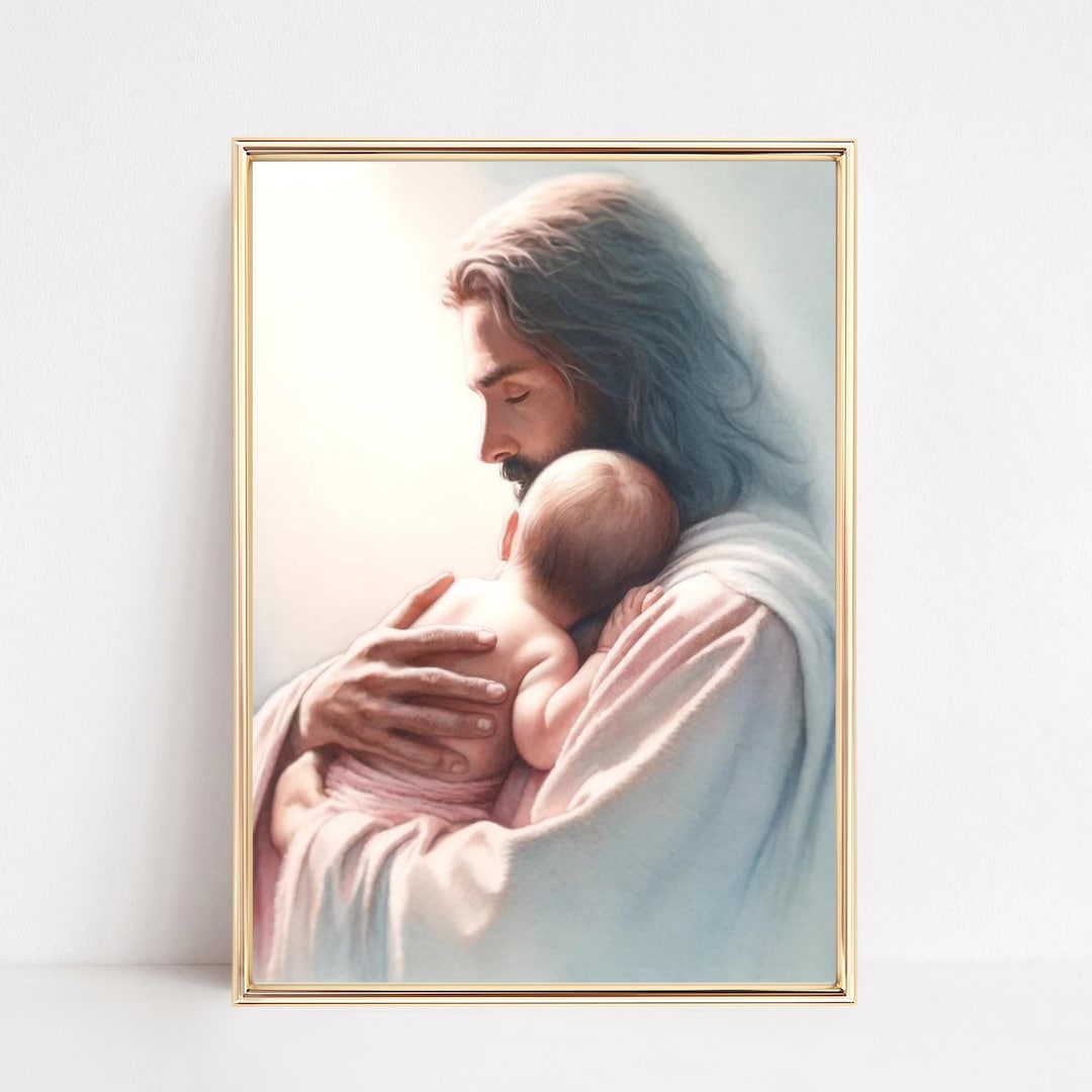 Jesus Christ Holding Baby Nursery Art Watercolor, Sympathy Gif Loss of ...