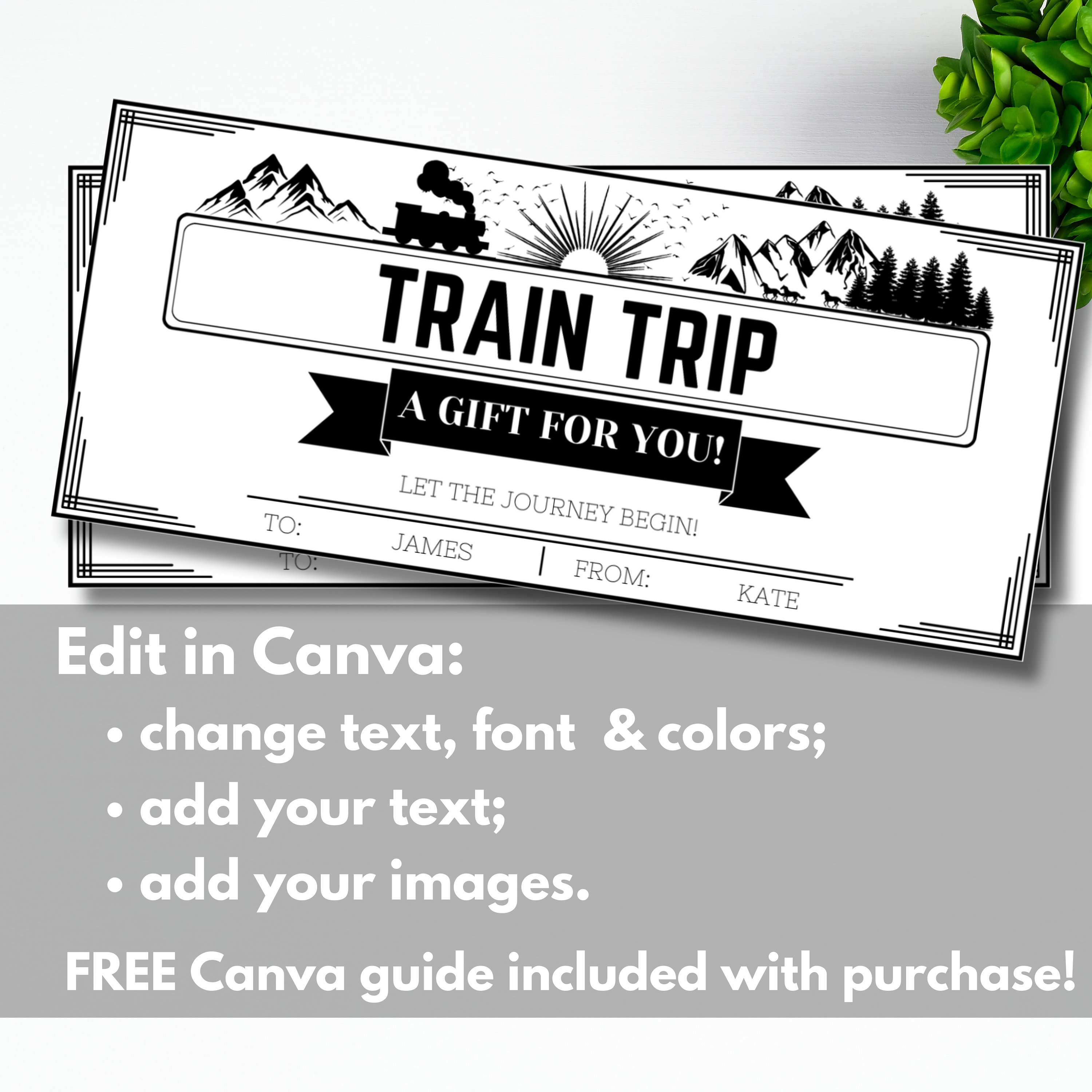 Train Ticket Voucher Editable, Surprise Travel Trip Gift Certificate ...