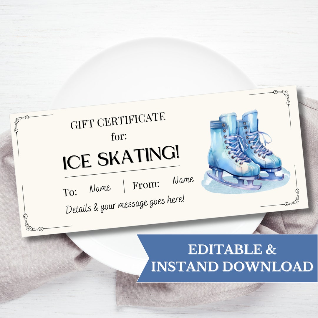 Ice Skating Gift Certificate Template, Ice Skating Gift Ticket Editable ...