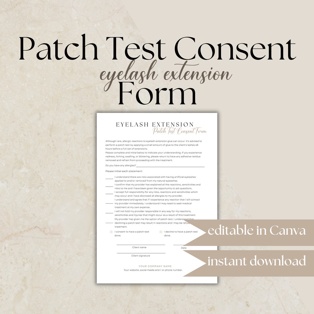 Lash Client Patch Test Consent Form, Eyelash Extension Editable ...