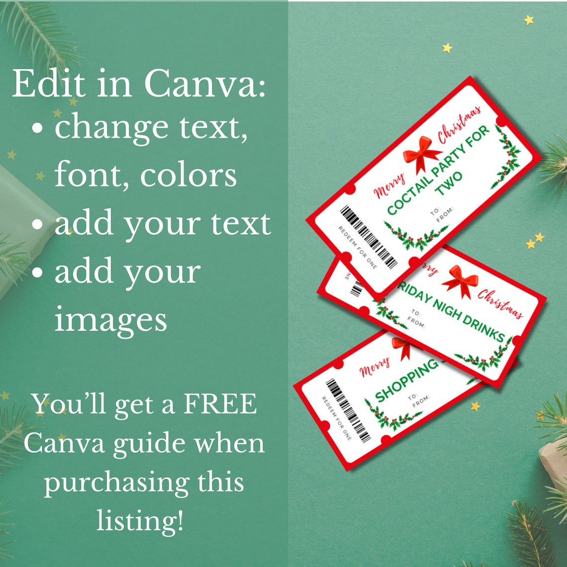 Editable Christmas Coupon Template, Custom Holiday Coupons, Printable ...