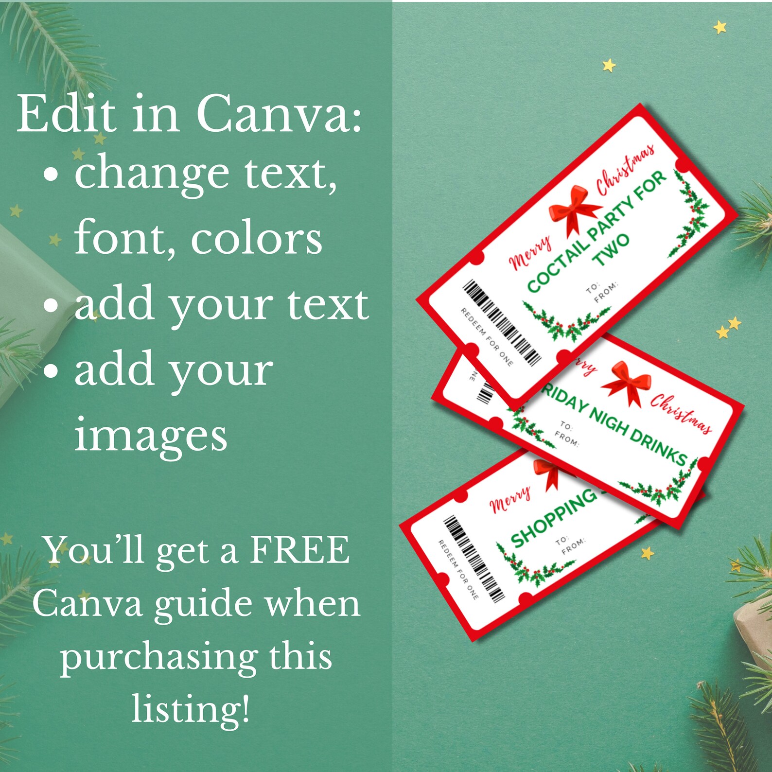 Editable Christmas Coupon Template, Custom Holiday Coupons, Printable ...