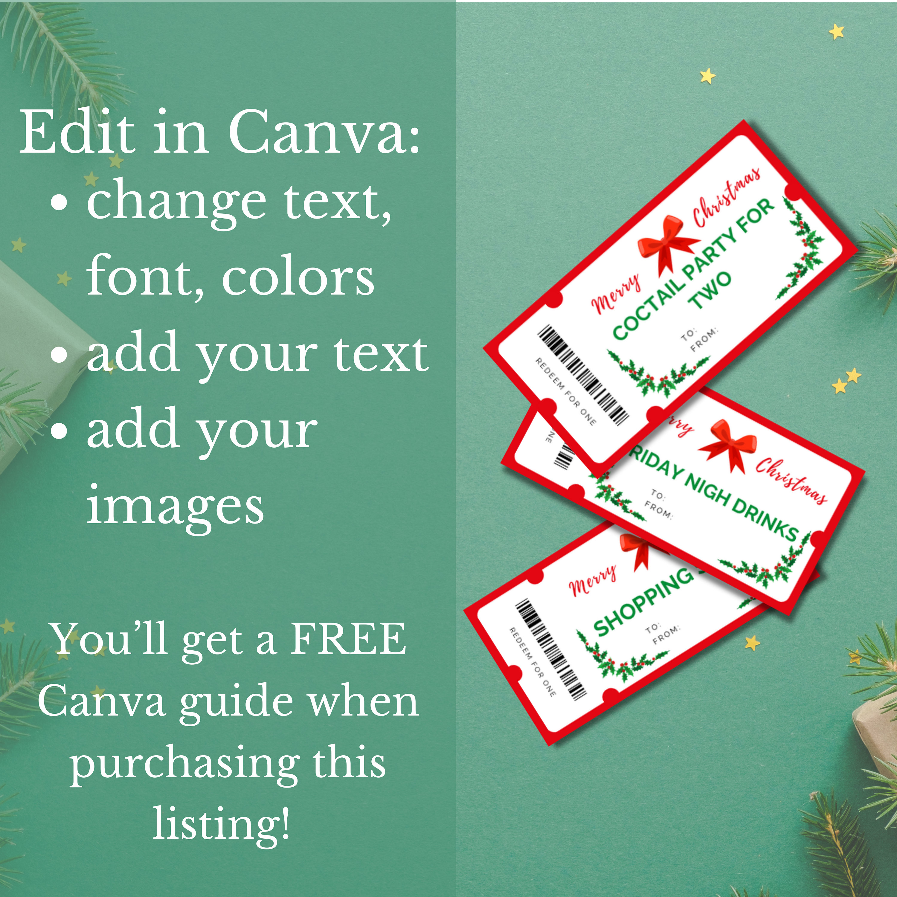 Editable Christmas Coupon Template, Custom Holiday Coupons, Printable ...