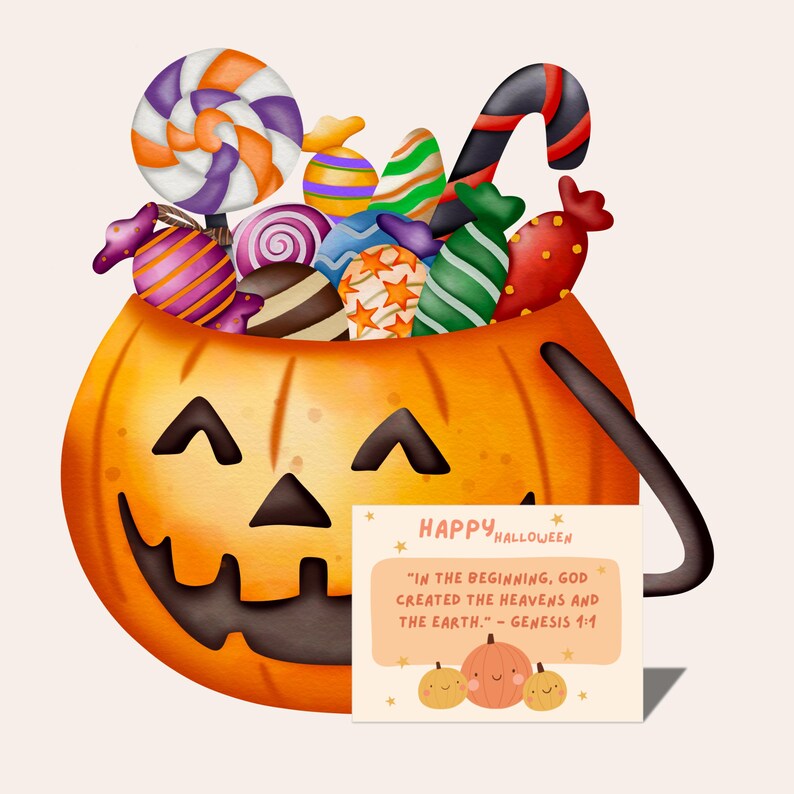50 Christian Halloween Bible Verse Cards, Printable Trick or Treat ...