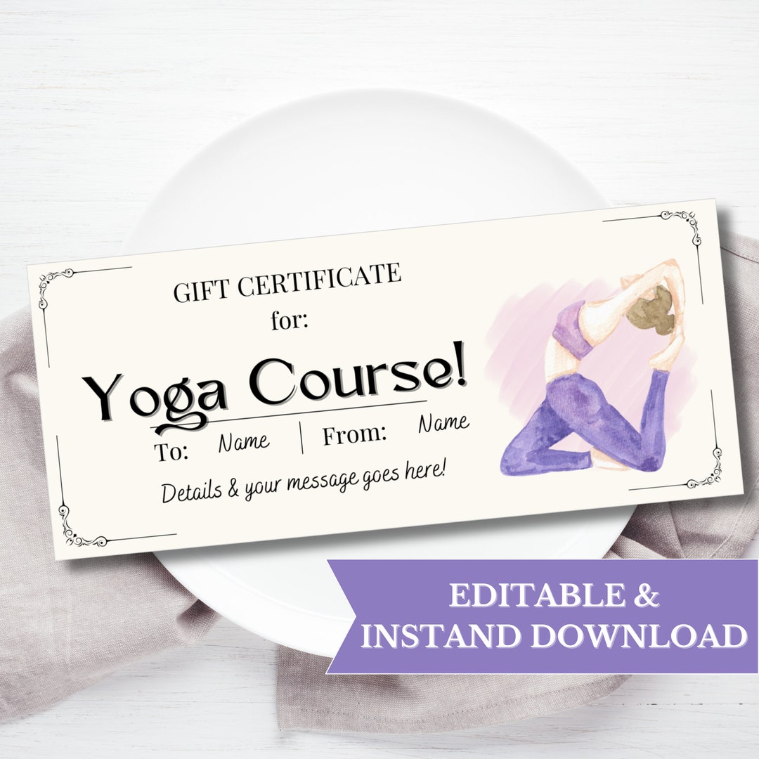 Yoga Course Gift Voucher Template Printable, Yoga Lover Gift ...
