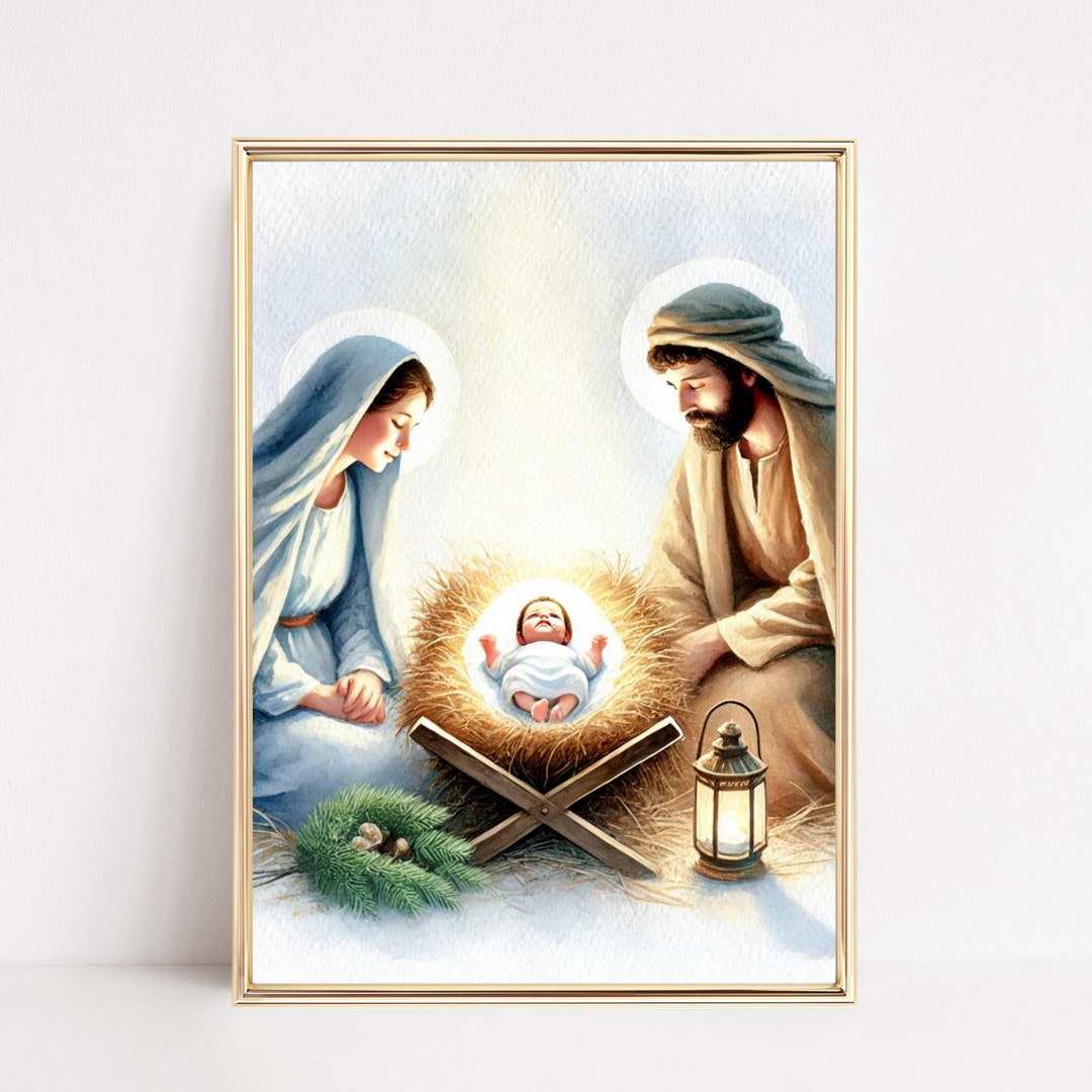 Nativity Scene Digital Print, Manger Scene Art Work, Joseph and Mary ...