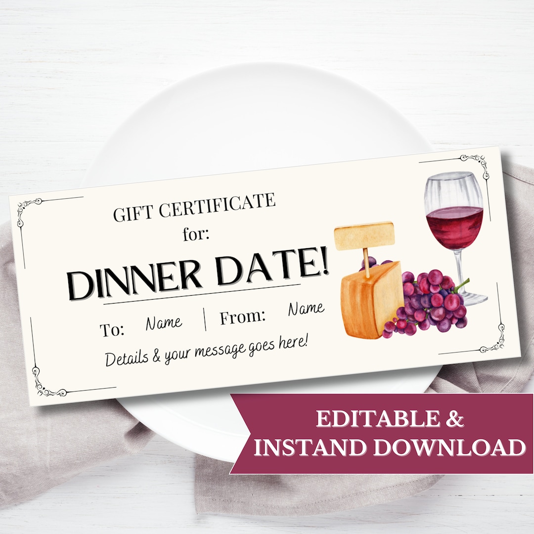 Dinner Date Gift Certificate, Date Night Printable Coupon Template, Date Night Ticket Printable ...