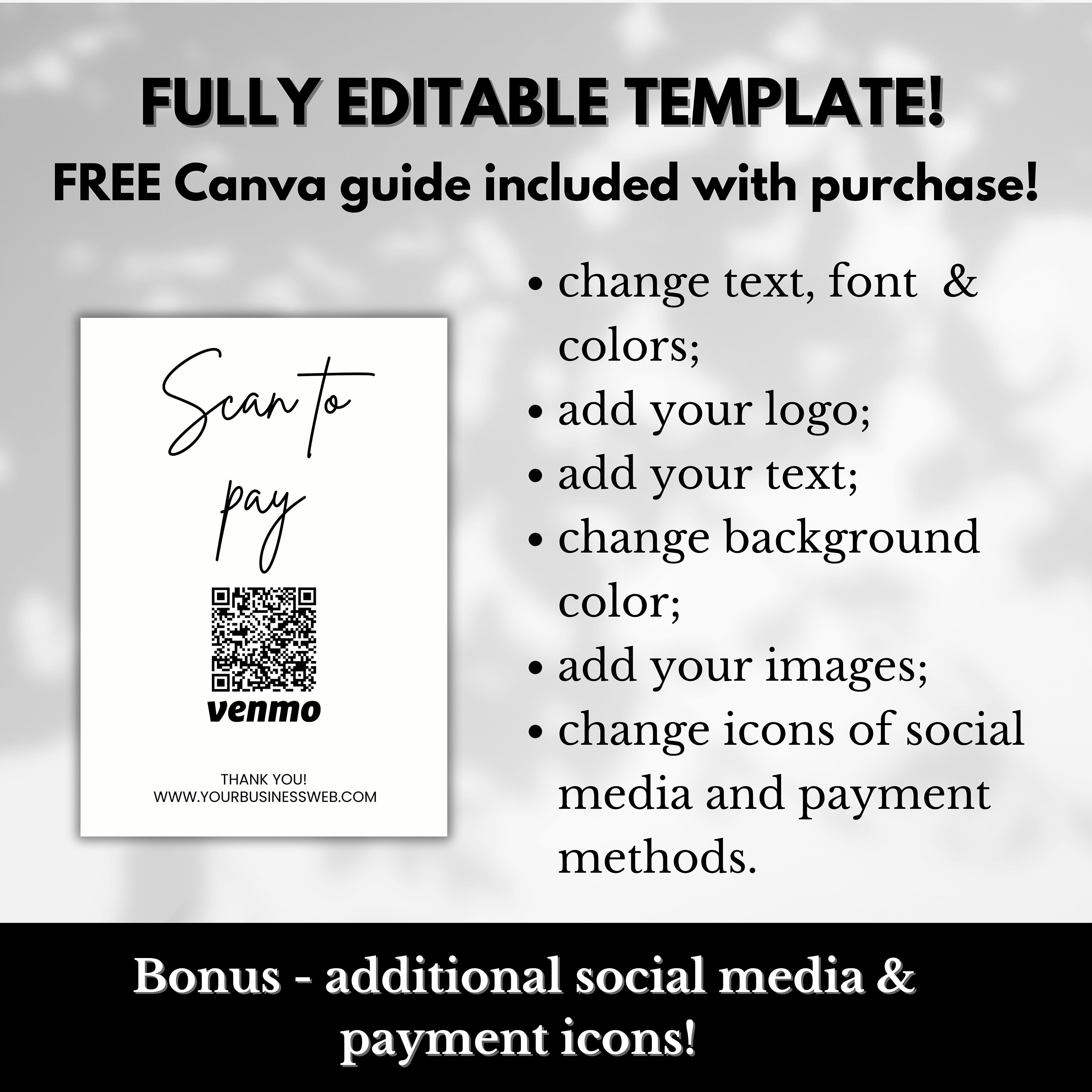 Editable Venmo QR Code Sign Scan to Pay, Custom Venmo Pay Sign Canva ...