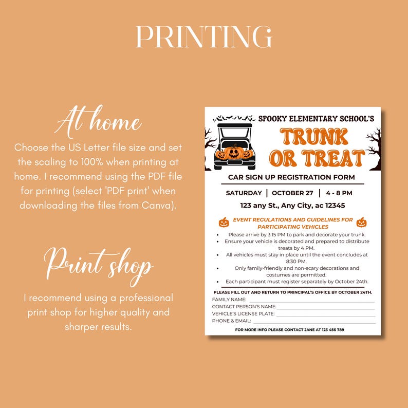 Editable Trunk or Treat Sign up Sheet Template, Printable Halloween ...
