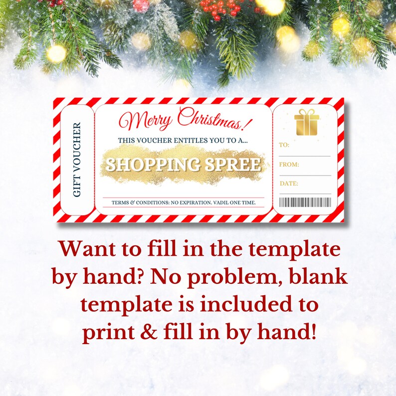 Christmas Shopping Spree Card Printable Voucher Template - Etsy
