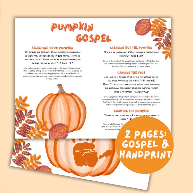 Pumpkin Gospel Handprint Art Printable, Fall Craft Thanksgiving ...