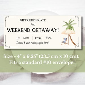 Weekend Getaway Gift Voucher Printable, Weekend Away Gift Coupon ...