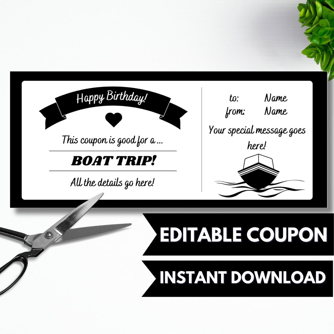 Boat Trip Ticket Template, Boat Gift Certificate, Surprise Birthday ...