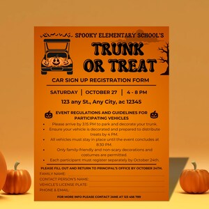 Editable Trunk or Treat Sign up Sheet, Printable Halloween Event ...