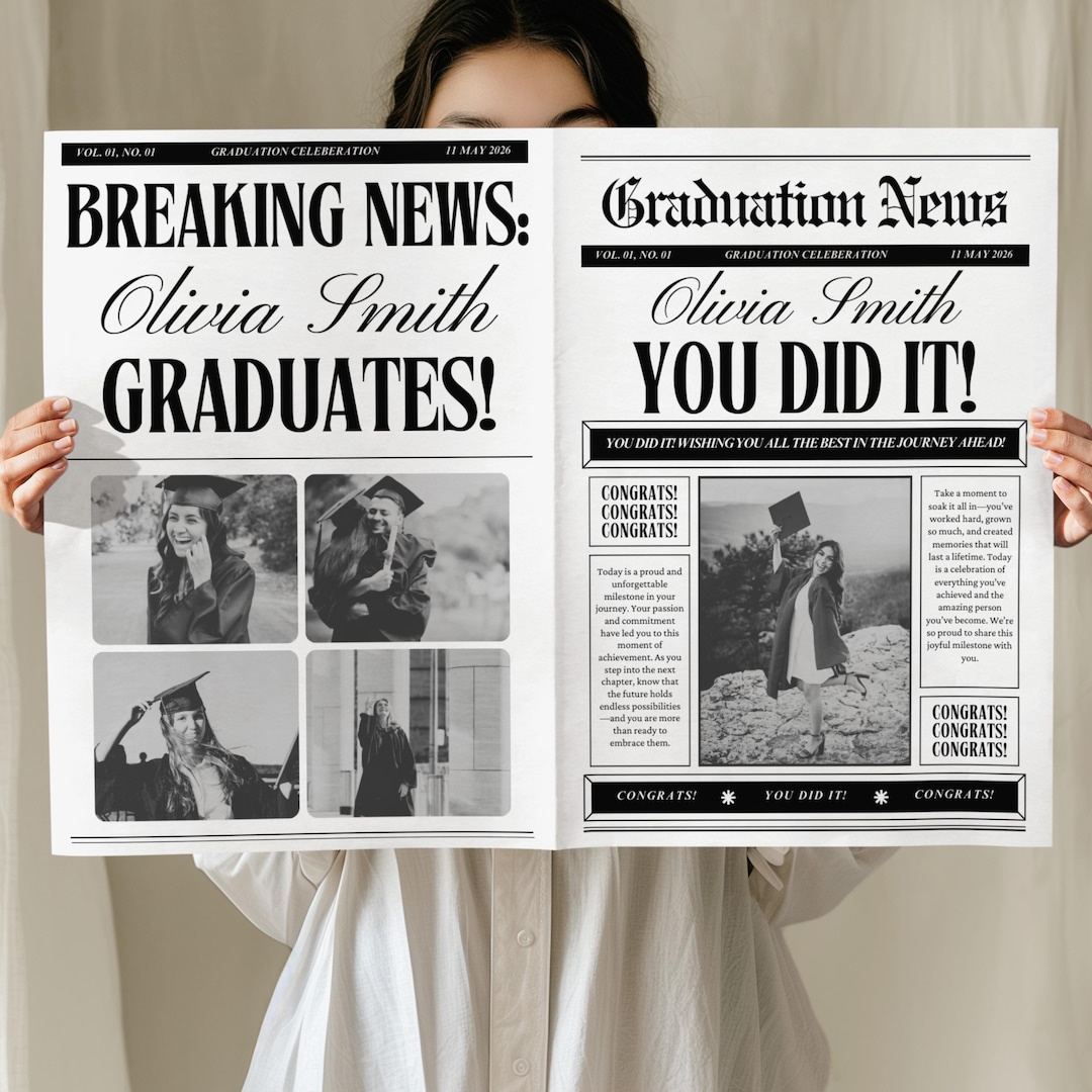 Graduation Newspaper Canva Template, Editable Newspaper Graduate, Large ...