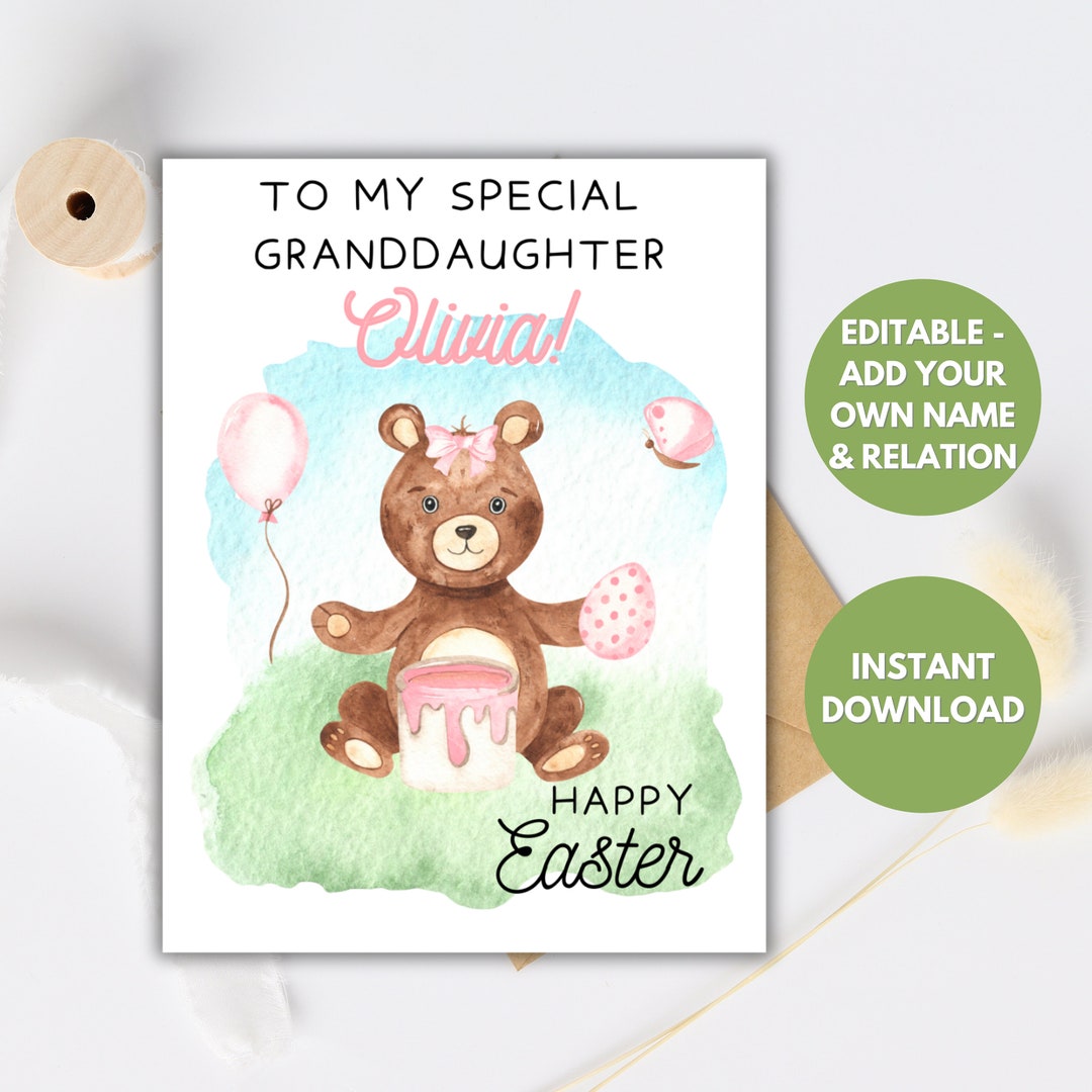 Personalized Easter Card for Girls With Bear, Customizable Easter ...