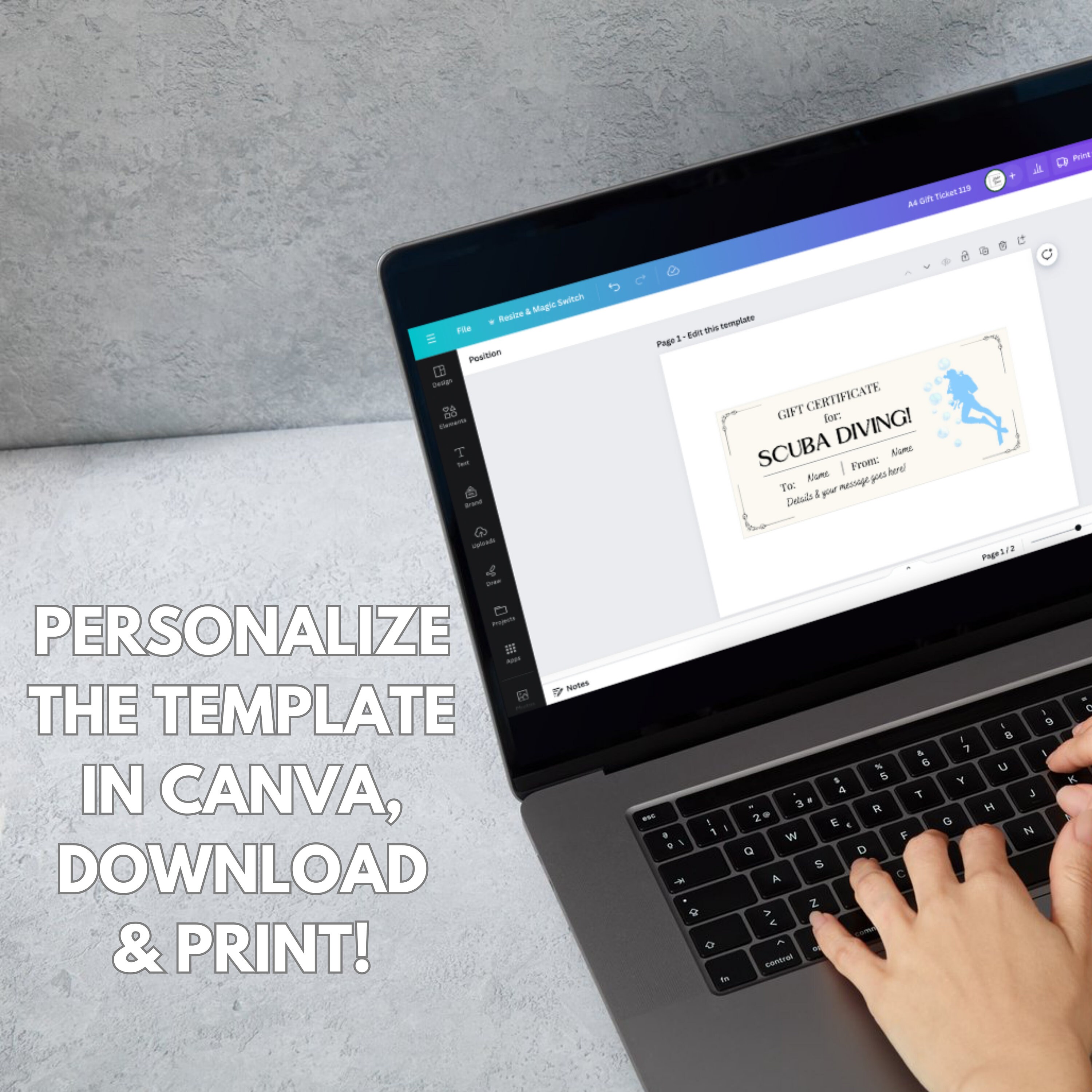 Editable Scuba Diving Gift Certificate Template, Underwater Adventure ...