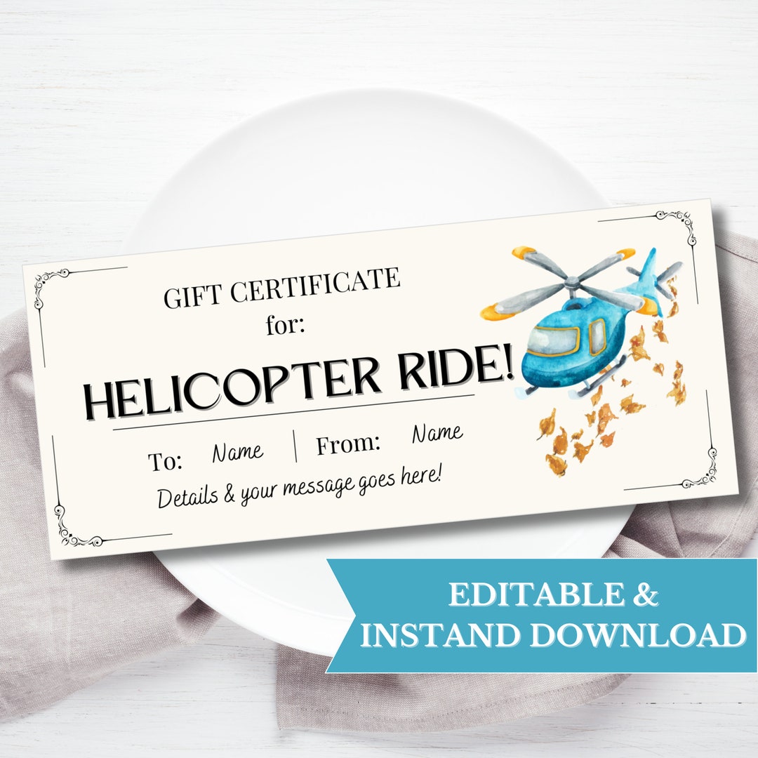 Helicopter Ride Gift Certificate Template, Aerial Adventure Voucher ...