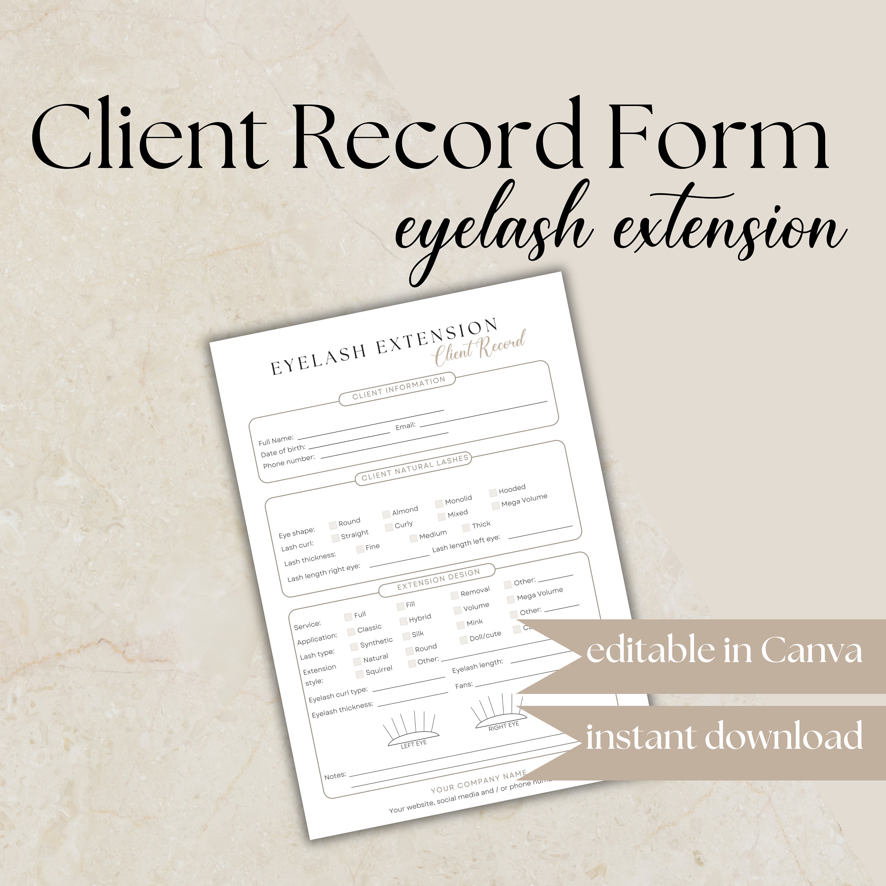 Lash Tech Client Record Forms Template, Editable Esthetician Forms ...