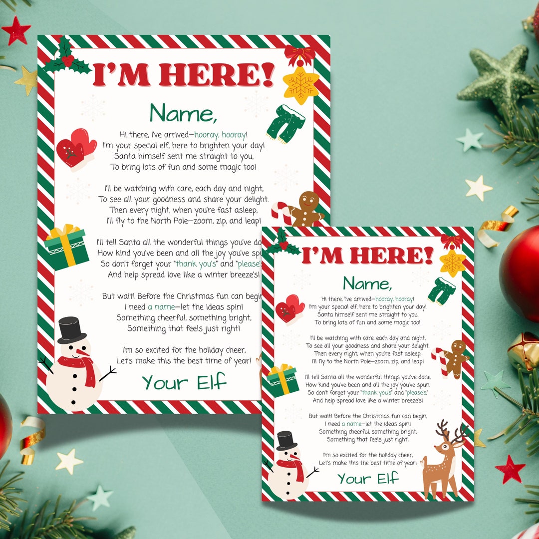First Time Elf Arrival Letter, Christmas Elf Welcome Letter I'm Here ...
