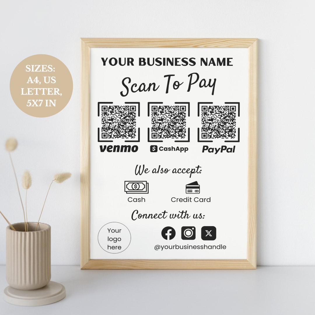 Custom QR Code Pay Sign, Scan to Pay Template, Canva Editable QR Code ...