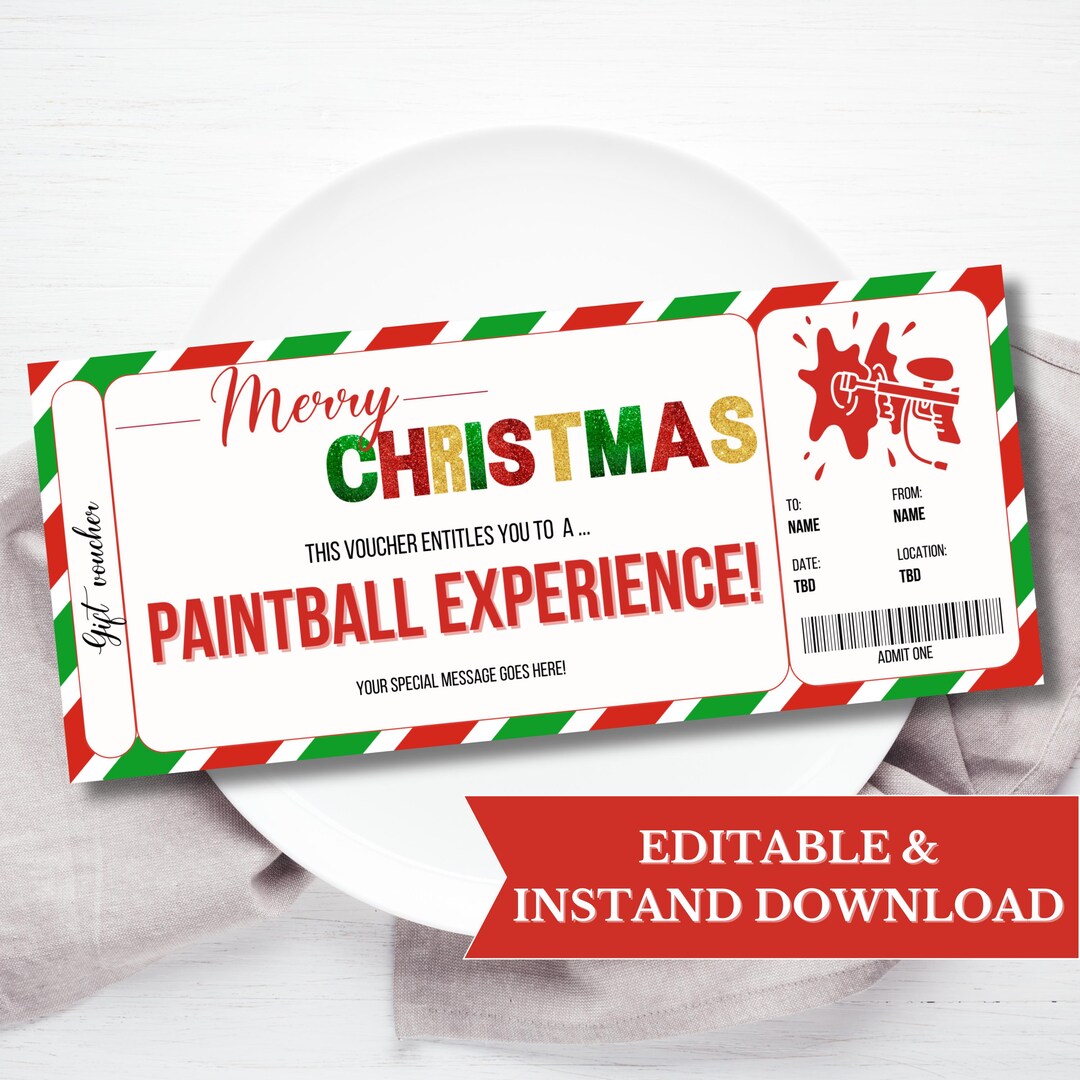 Christmas Paintball Experience Ticket Coupon Editable Template ...