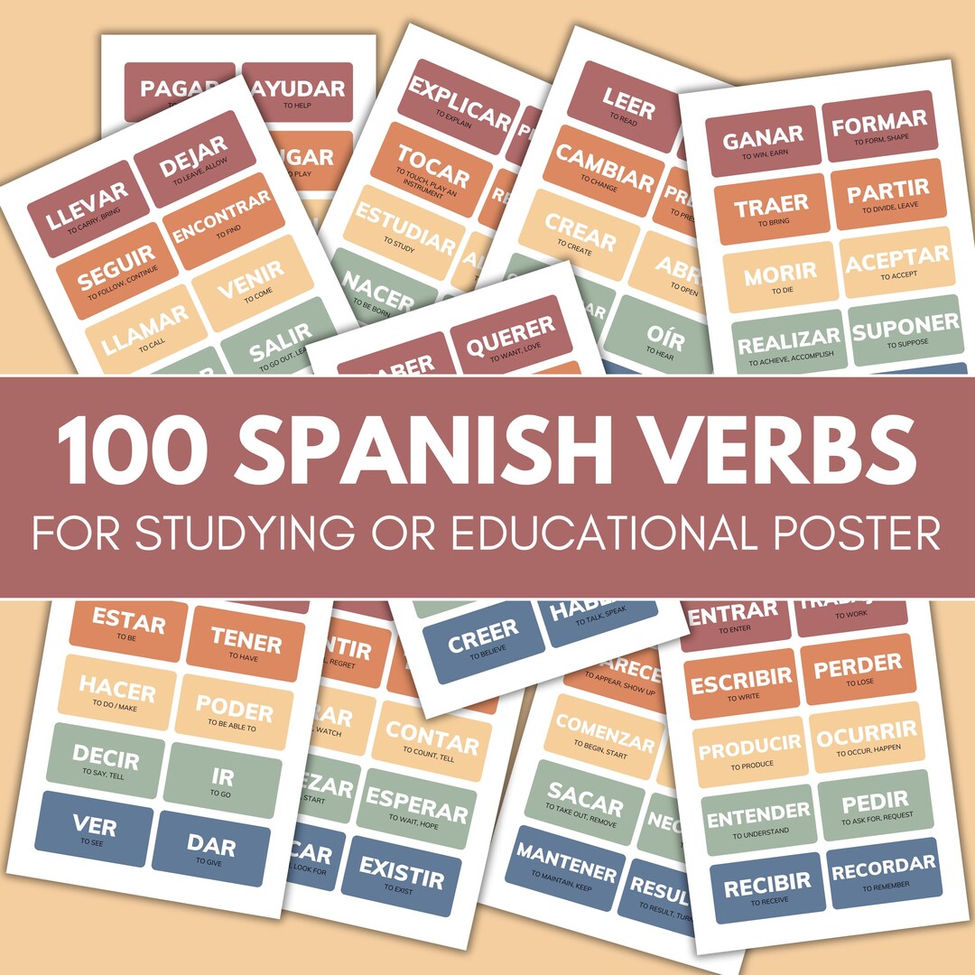 100 Most Used Spanish Verbs Chart With English Translation, Printable ...