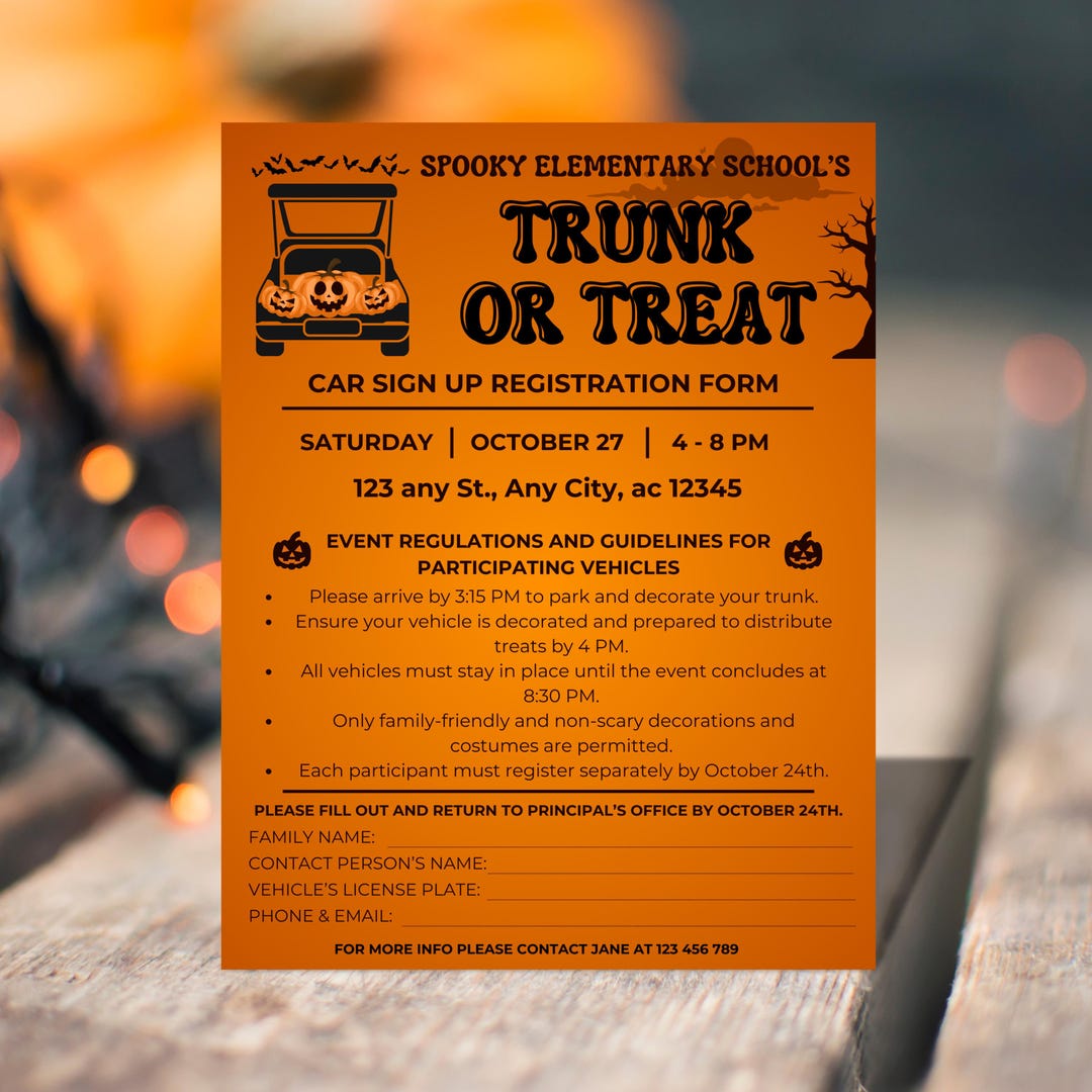 Editable Trunk or Treat Sign up Sheet, Printable Halloween Event ...