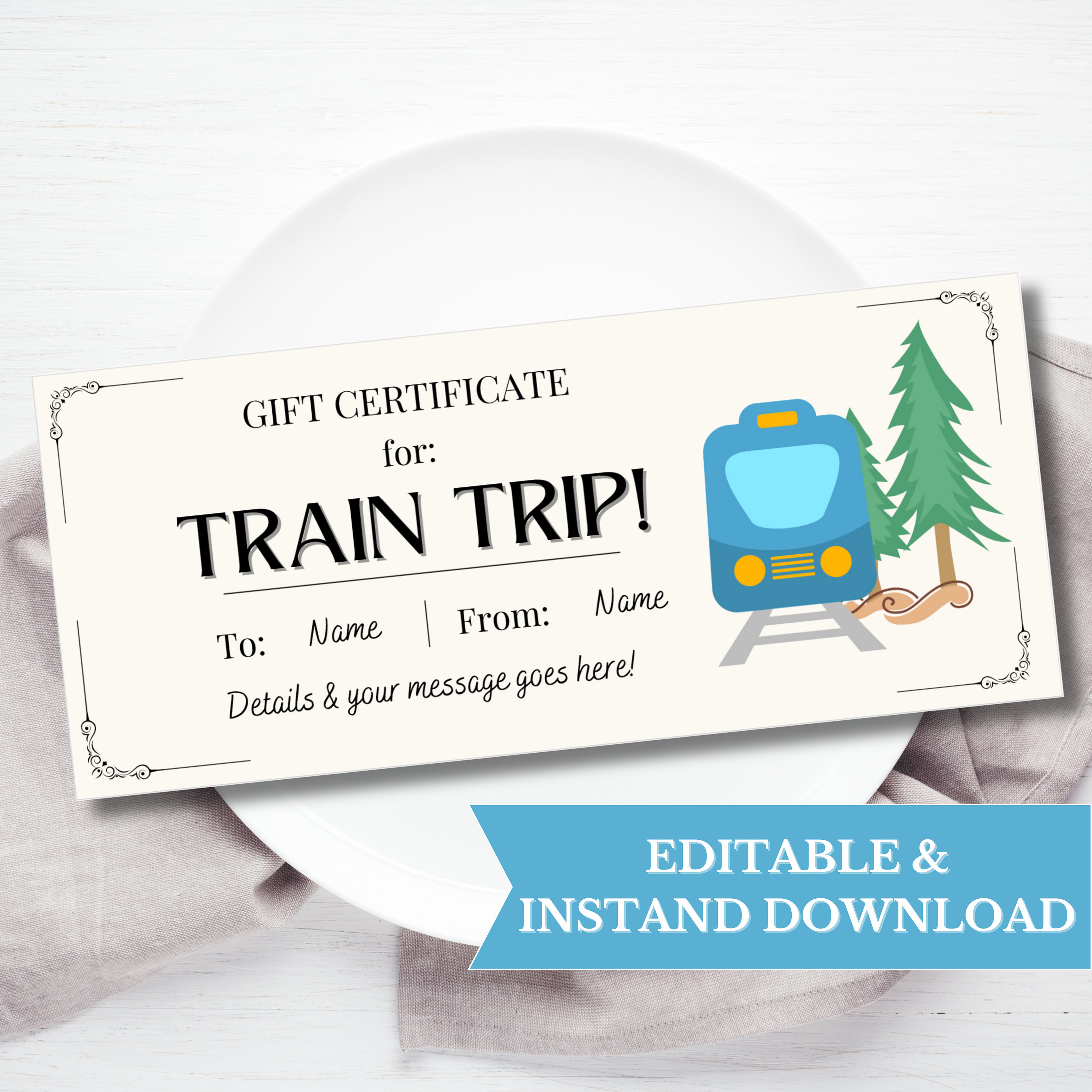 Custom Train Trip Ticket Coupon Template Printable Voucher, Surprise ...