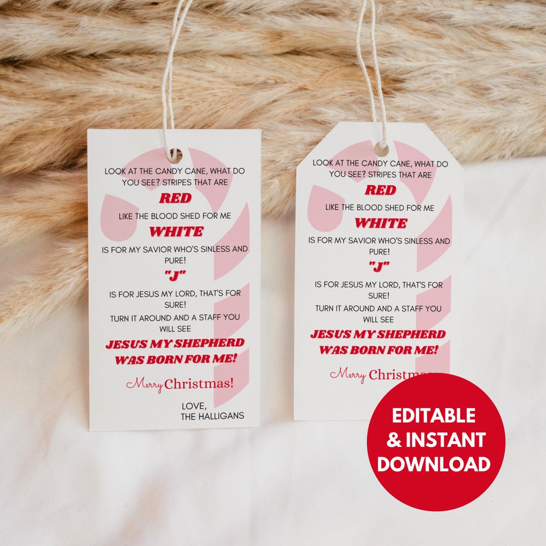 Editable Christian CANDY CANE STORY Gift Christmas Tag, 'look at a ...