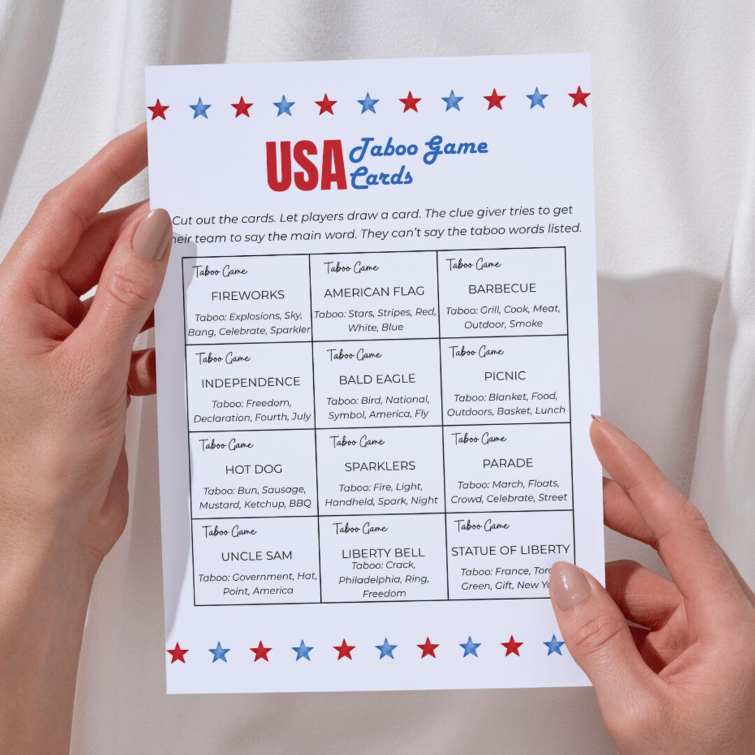 4th of July Taboo Game Printable, 24 Patriotic Word Cards for USA Party ...