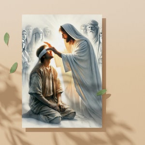 Jesus Heals a Blind Man Digital Print, Through the Roof Modern Biblical ...