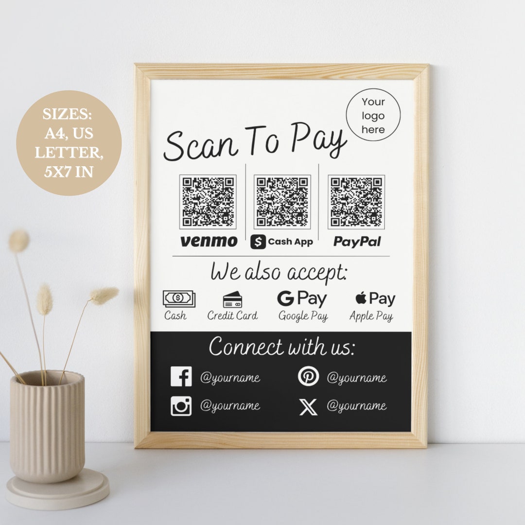 Editable Printable Payment Sign QR Scan to Pay, Editable QR Code Sign, Scan to Pay Template ...