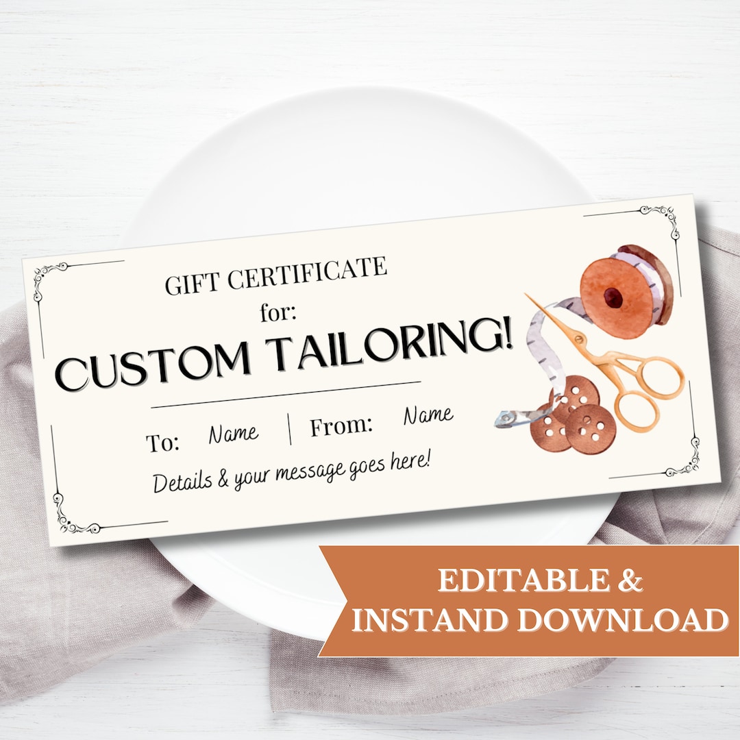 Custom Tailoring Gift Certificate Voucher, Custom Dressmaking Gift ...