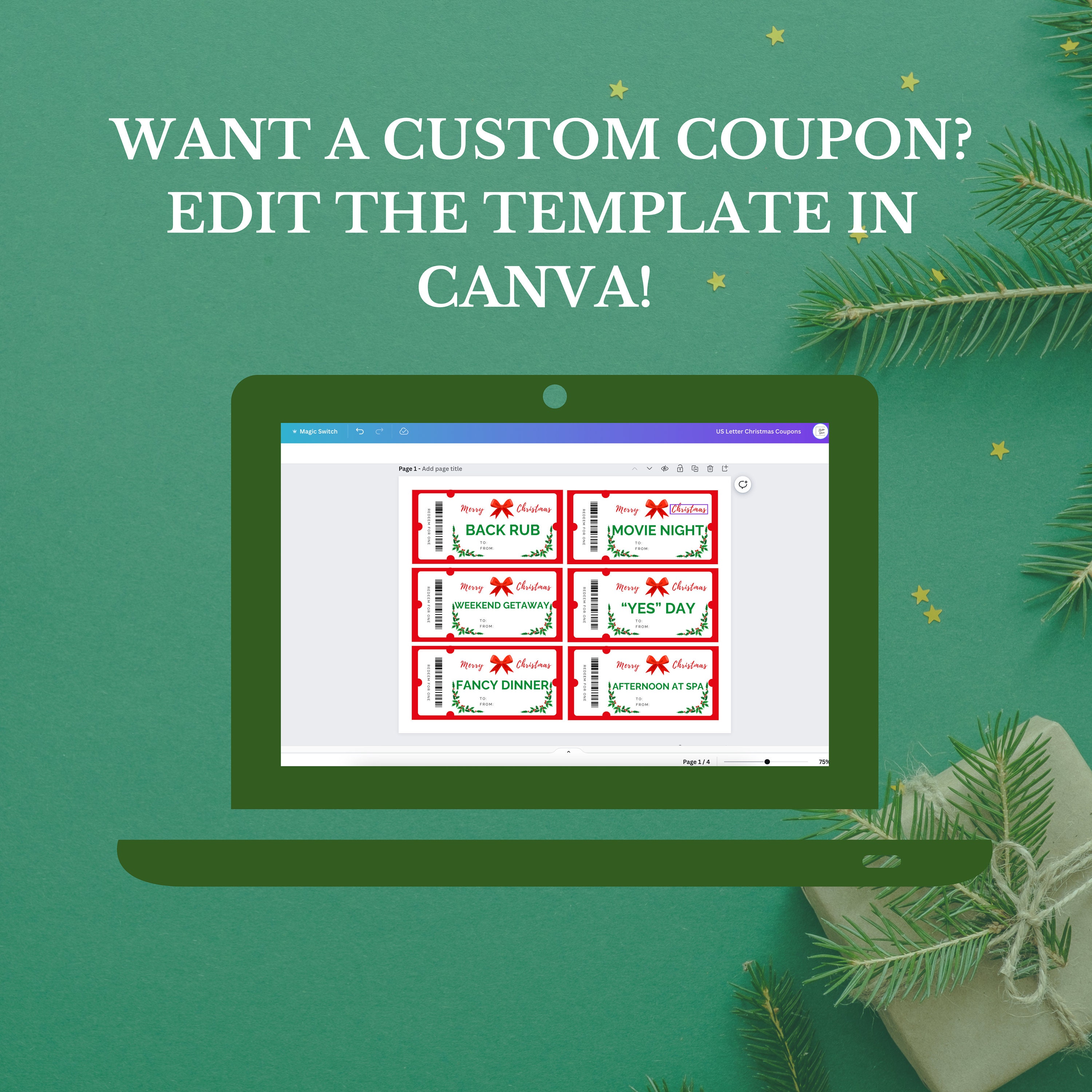 Editable Christmas Coupon Template, Custom Holiday Coupons, Printable ...
