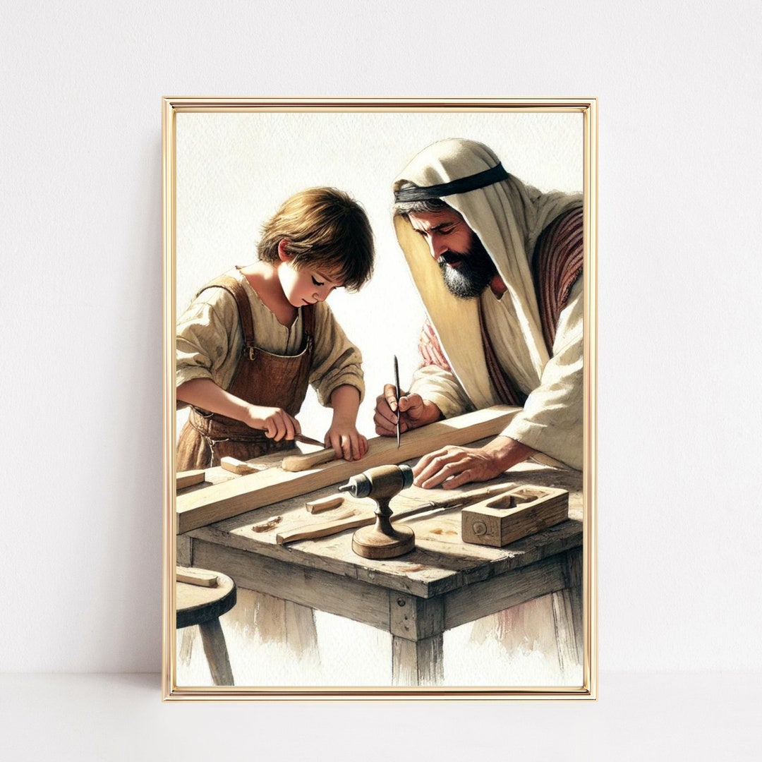 St. Joseph Nazareth Teaching Jesus in the Carpenter's Shop Print ...