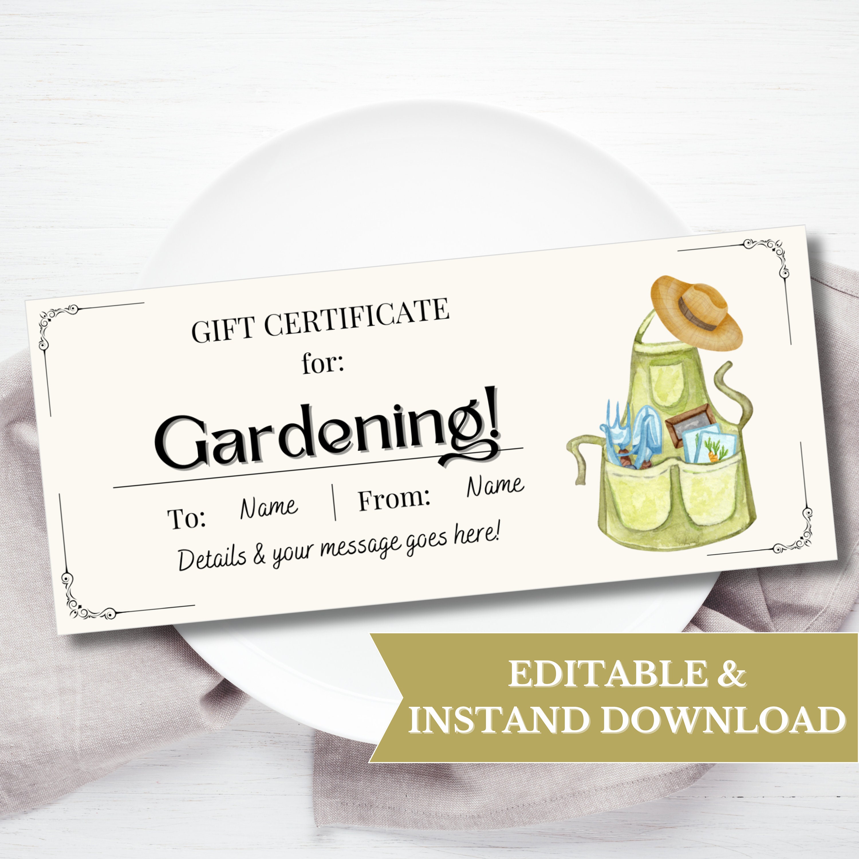Gardening Gift Voucher Printable, Plant Lover Gift Certificate Template ...