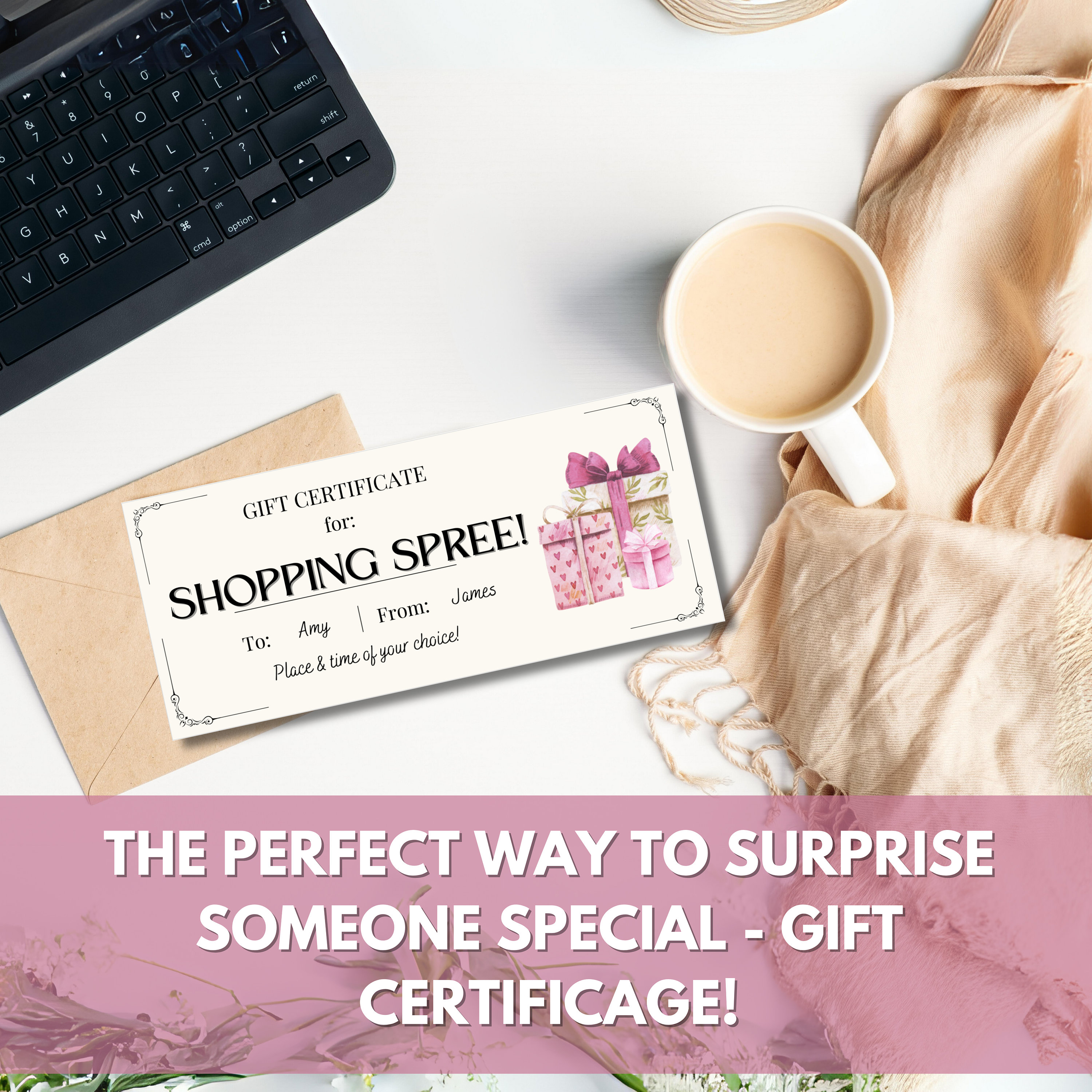 Editable Shopping Spree Gift Voucher Printable Template, Surprise ...