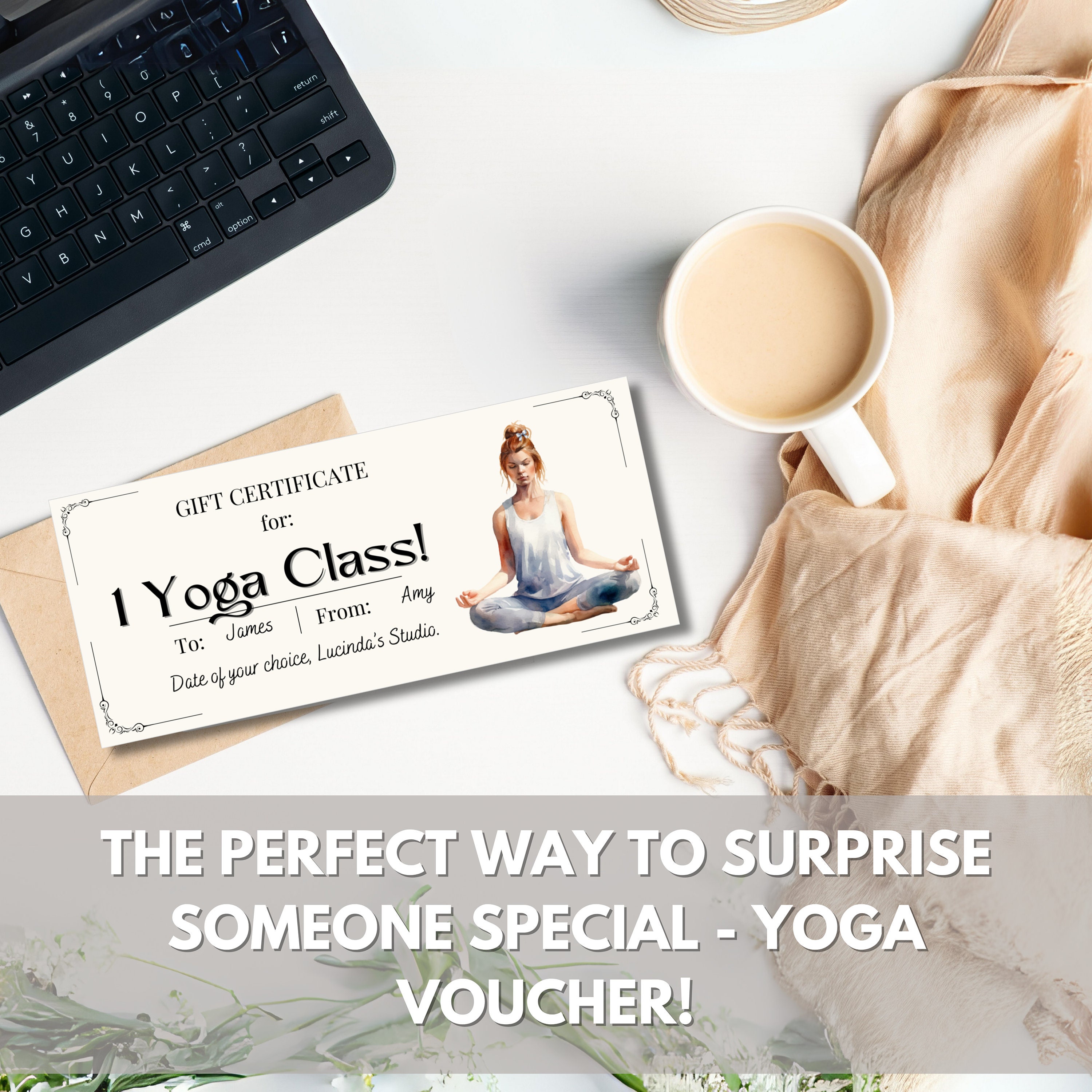 Yoga Class Gift Voucher Printable, Yoga Gift Certificate Template ...