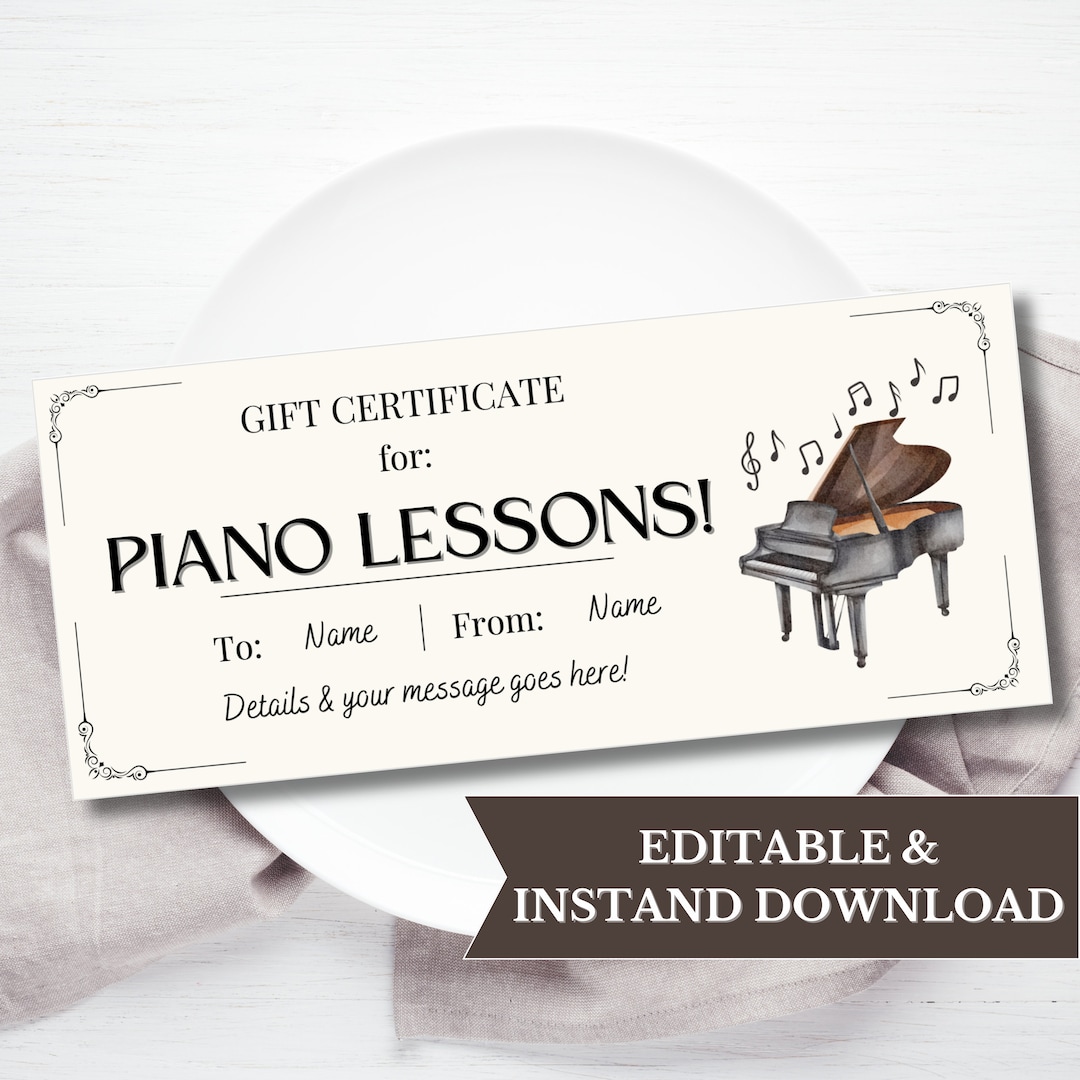 Piano Lessons Gift Voucher Printable, Piano Gift Certificate Template ...