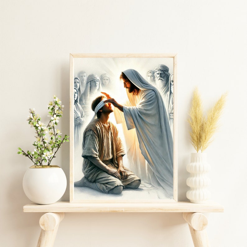 Jesus Heals a Blind Man Digital Print, Through the Roof Modern Biblical ...