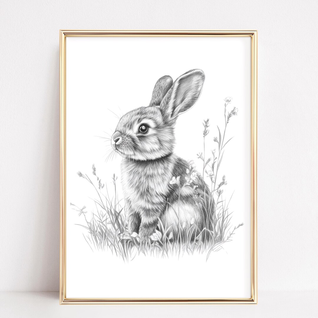 Vintage Easter Bunny Illustration, Rustic Farmhouse Rabbit Print ...