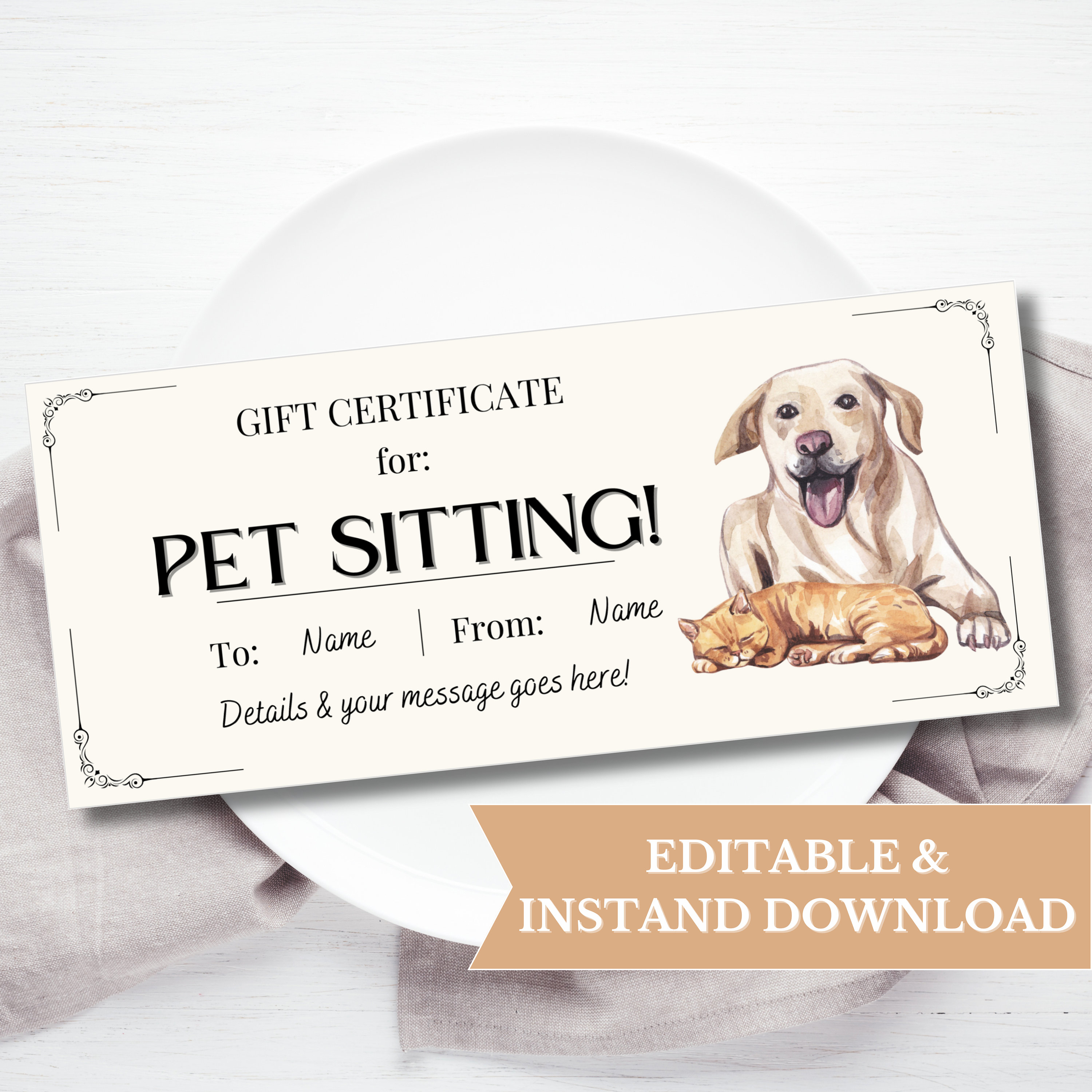 Pet Sitting Gift Certificate Template, Pet Sitter Gift Voucher ...